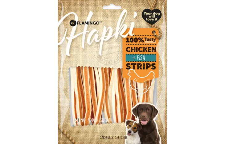FLAMINGO SNACKS HAPKI STRIPS CHICKEN & FISH – Petlove.com.mt